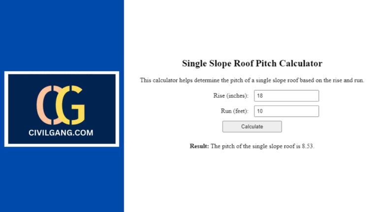 Single Slope Roof Pitch Calculator - CivilGang Single Slope Roof Pitch Calculator - CivilGang